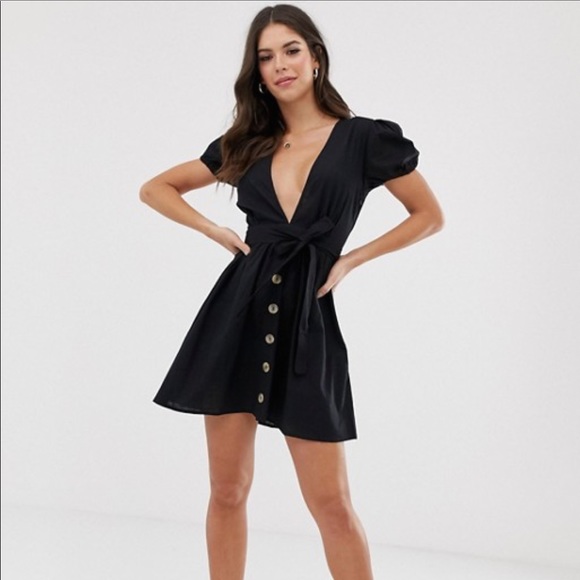 ASOS | Dresses | Asos Puff Sleeve Deep V Mini Dress Tall | Poshmark
